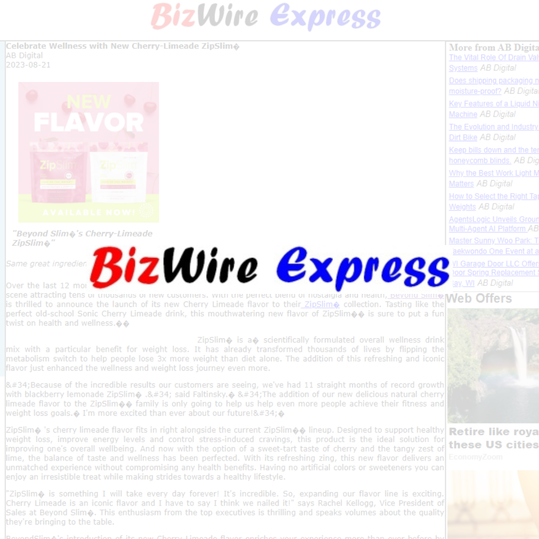 Cherry Limeade ZipSlim® Featured in BizWire Express: A Delicious Way to ...