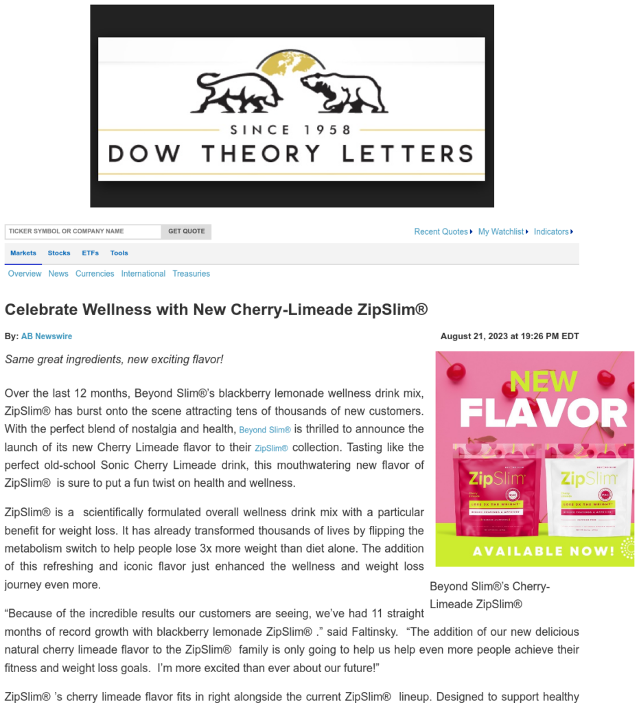 Cherry Limeade ZipSlim® Featured in Dow Theory Letters: A Refreshing ...