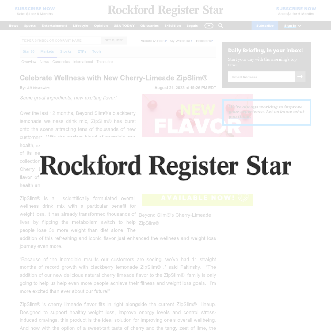 Cherry Limeade ZipSlim® Celebrates Wellness in Rockford Register Star ...